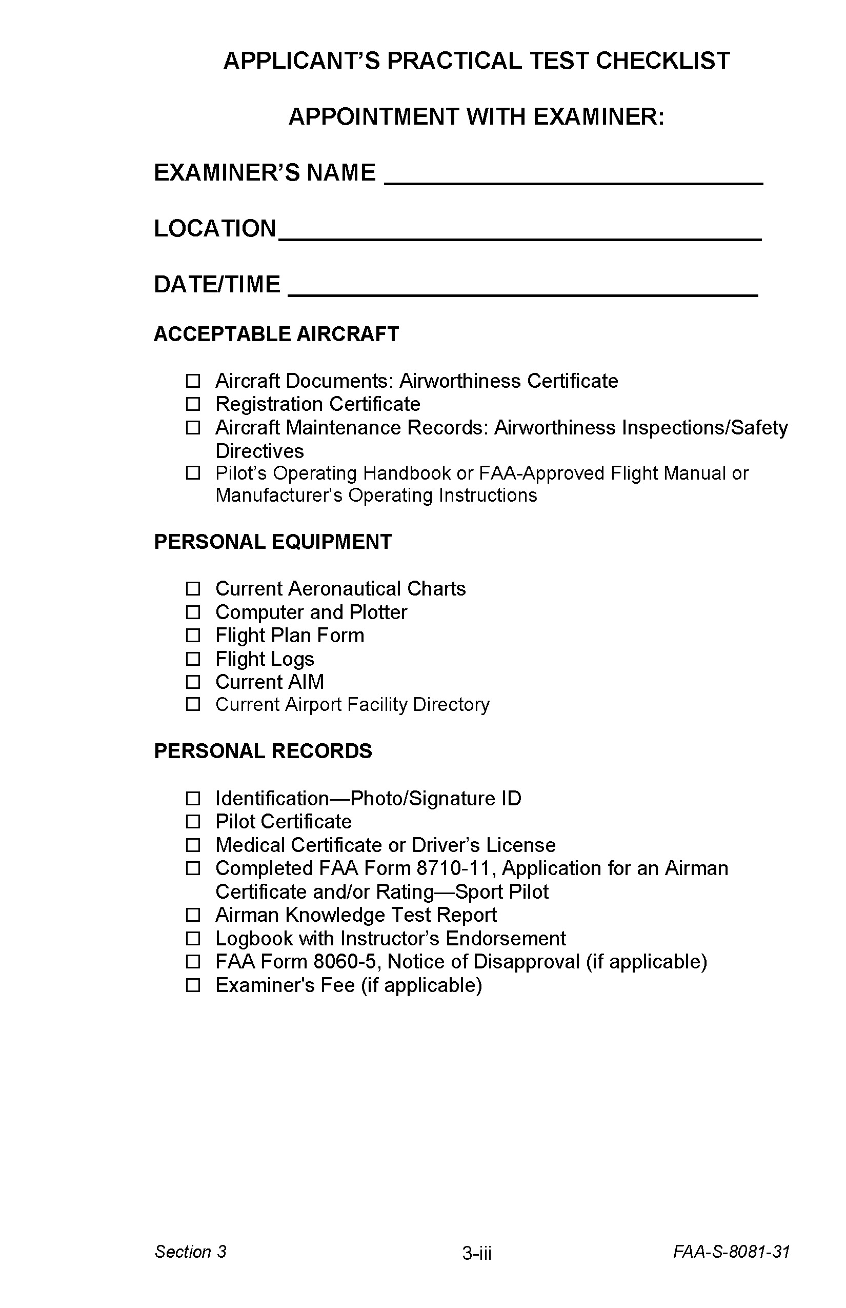 What to Bring – MockCheckride.com