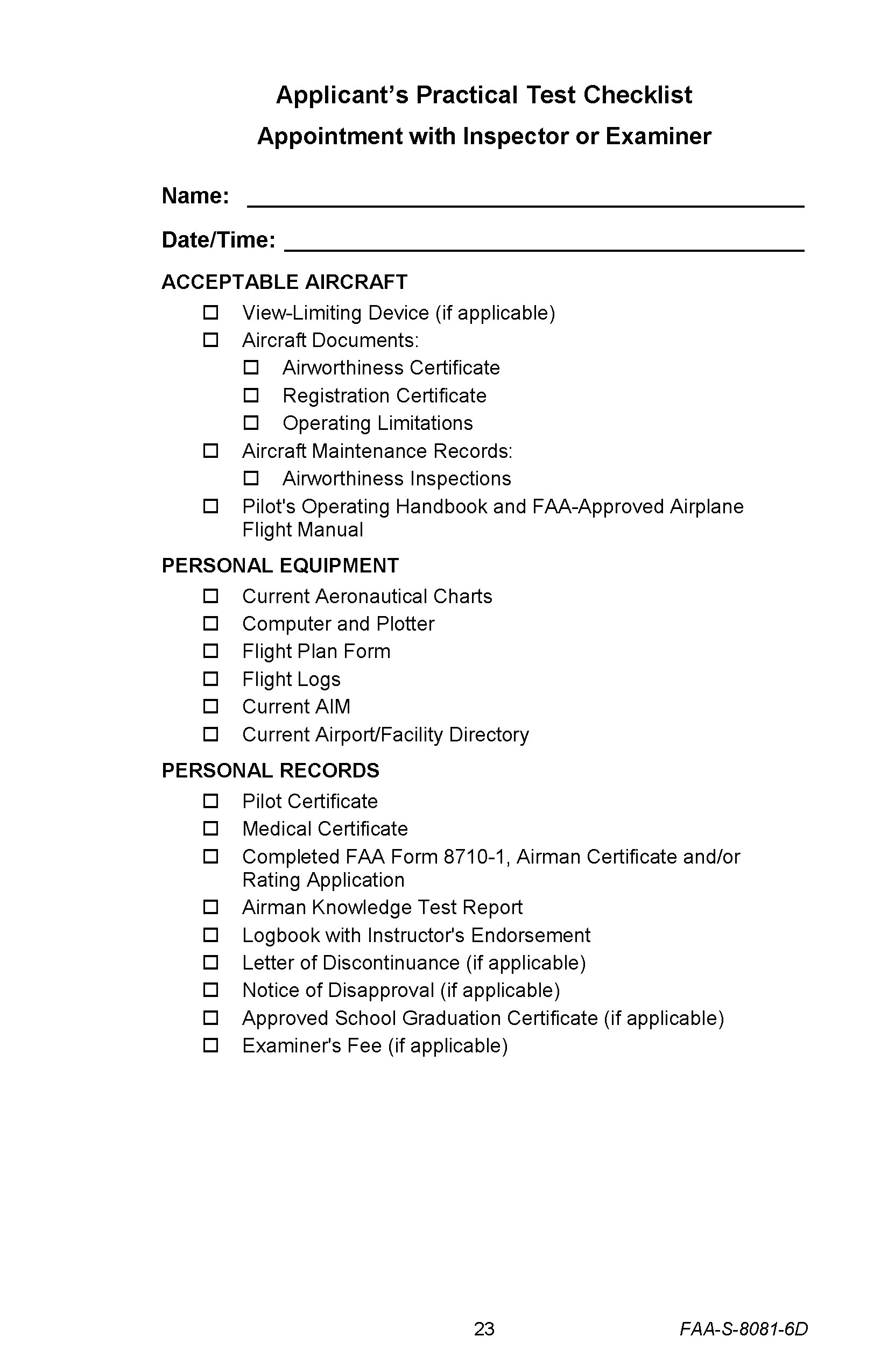 What to Bring – MockCheckride.com